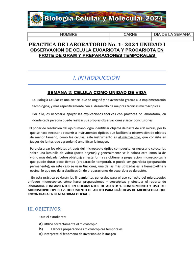 VF Practica 1 Micro-Celula 2024 Con Encabezado | PDF | Microscopio | Biología Celular)
