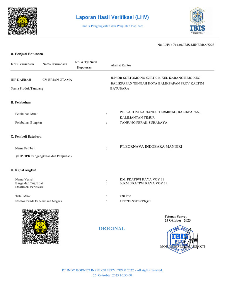 LHV - Km. Meratus Palembang Voy SL063 | PDF