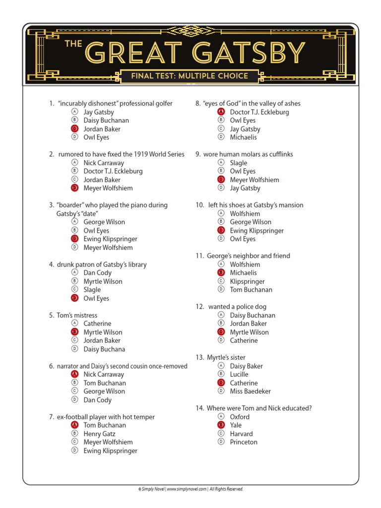 Answer Key Gatsby MC Final Test | PDF | The Great Gatsby
