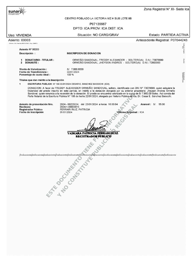 Asiento 3, Donación | PDF