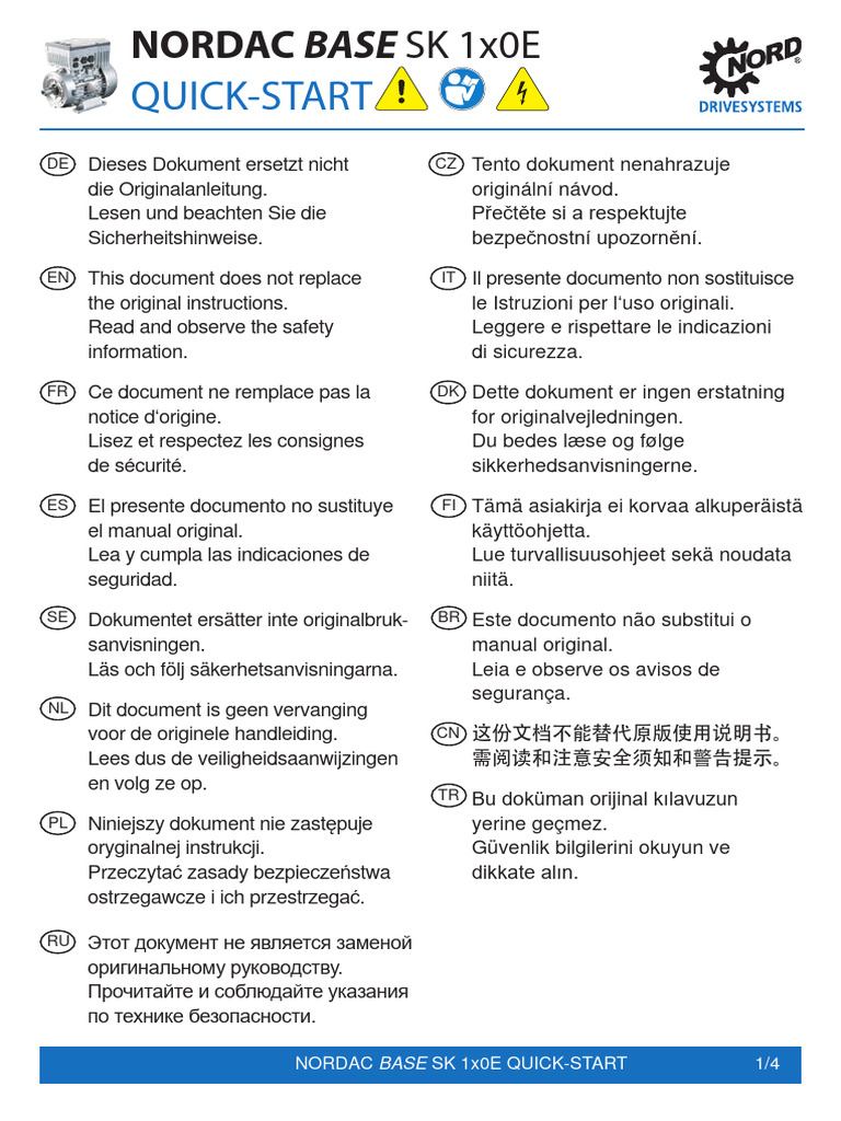 Nordac Base SK 1x0e Quick Start 6091497 4320 | PDF