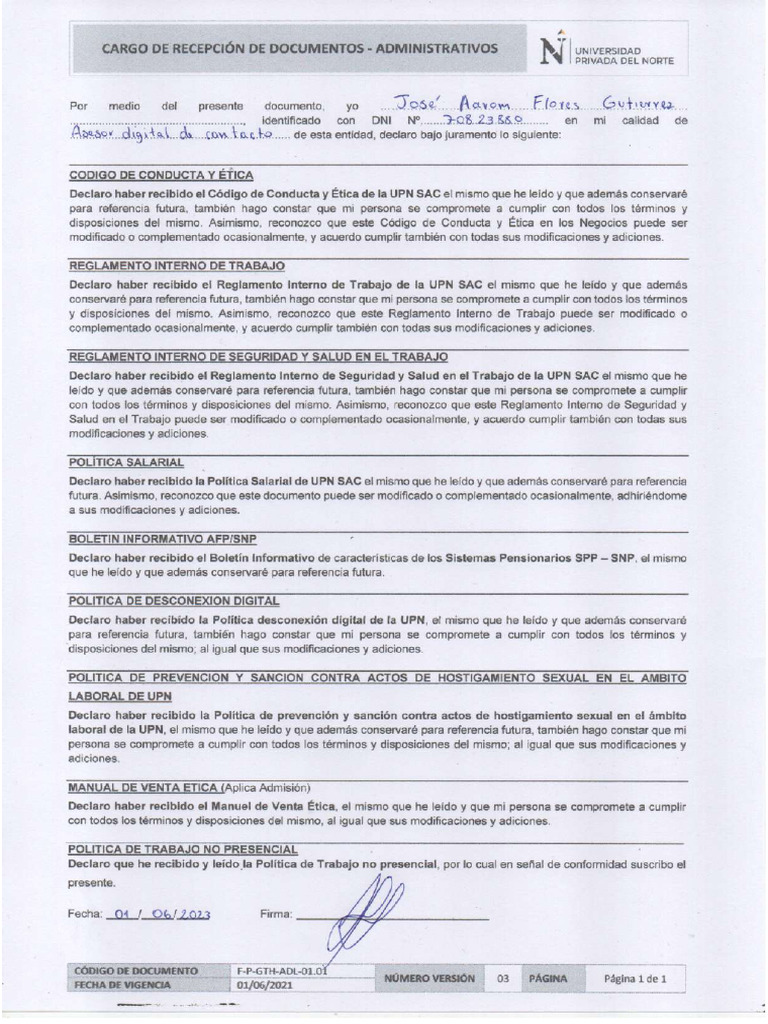 Cargo de Recepcion de Documentos | PDF