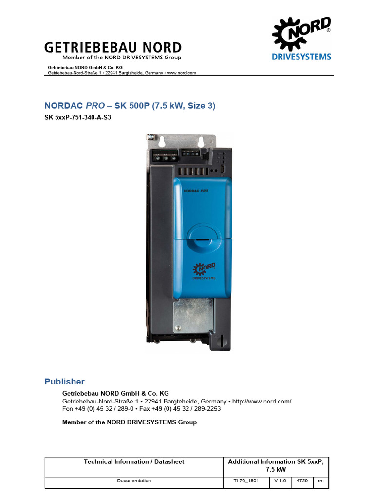 NORDAC PRO SK 500P 7.5 kW Datasheet | PDF | Mains Electricity ...