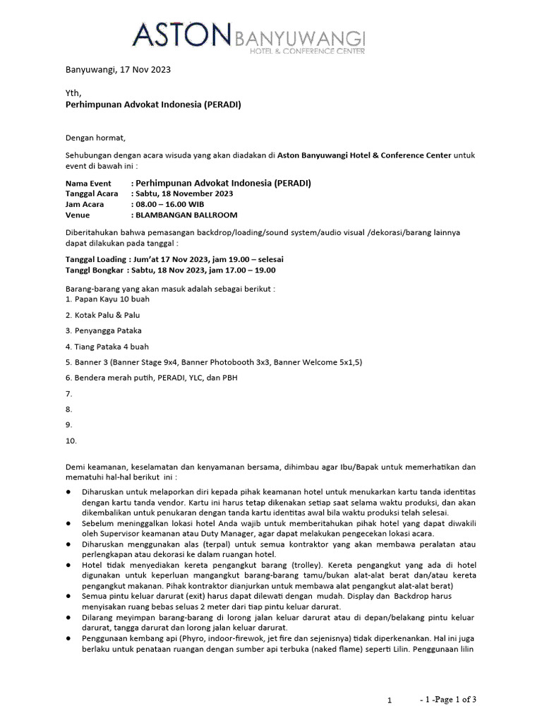 Loading Letter Event Peradi - 18 Nov 2023 | PDF