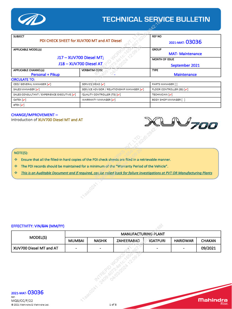 TSB_2021_MAT_03036_XUV700_MT_AT_Diesel_PDI_CheckList_11aac0241 ...
