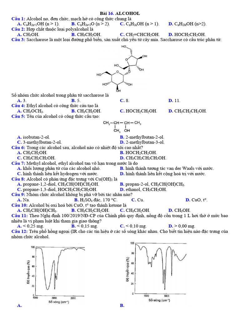 BÀI 16-ALCOHOL | PDF