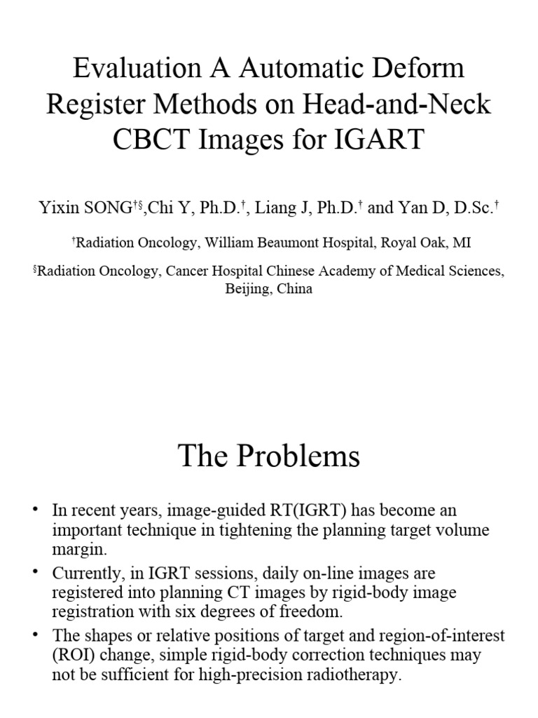 Evaluation A Automatic Deform Register Methods on Head-and-Neck CBCT Images for IGART | PDF ...