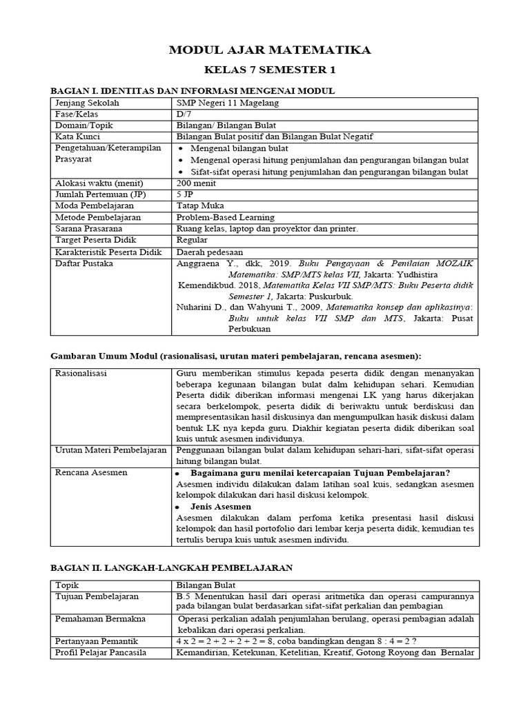 1.4 Modul Ajar Perkalian - Pembagian Bilangan Bulat | PDF | Seni | Komputer