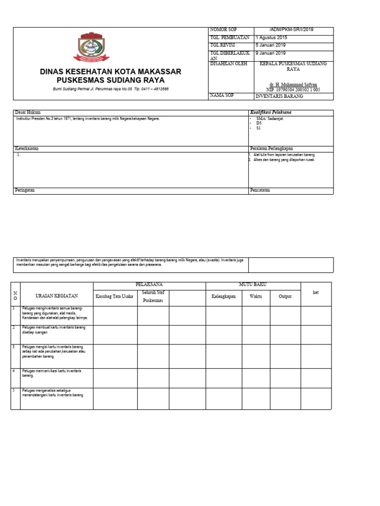 Sop Inventaris Barang | PDF