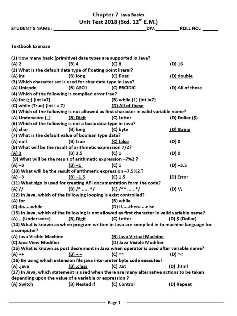Answer Key 7 70 Que Pdf Data Type Java Programming Language 