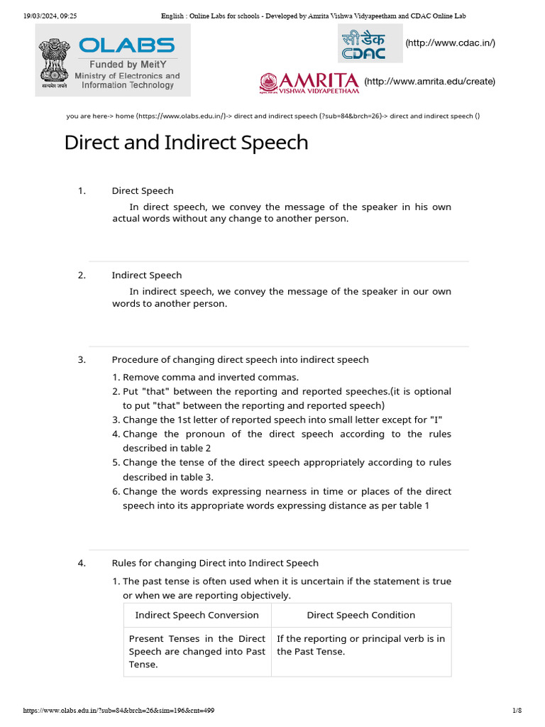 Direct Indirect Speech | PDF | Question | Sentence (Linguistics)