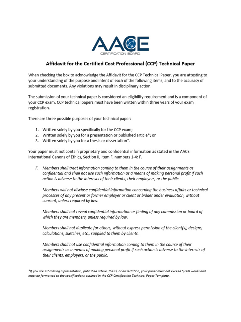 CCP Technical Paper Affidavit | PDF | Thesis | Affidavit