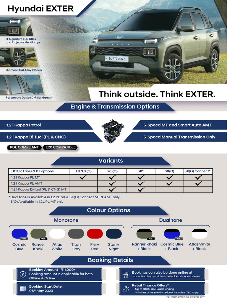 Hyundai Exter - Booking One Pager | PDF | Vehicle Technology | Sports Cars
