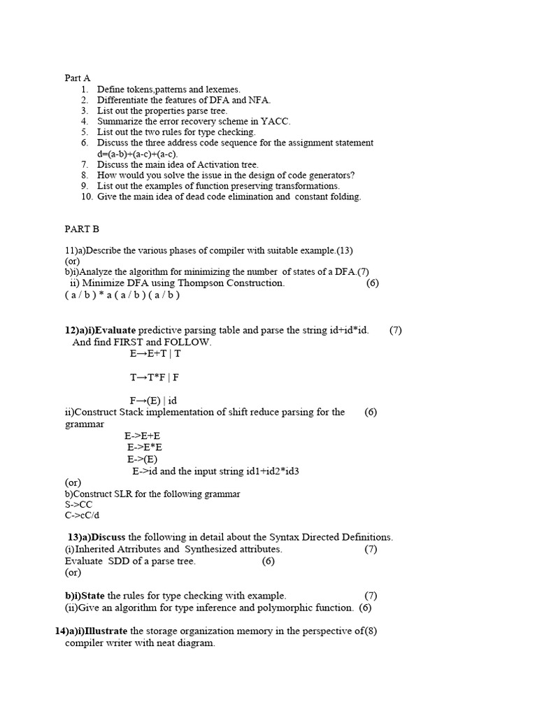 Compilerdesignmodelquestionpaper | Download Free PDF | Parsing | Compiler
