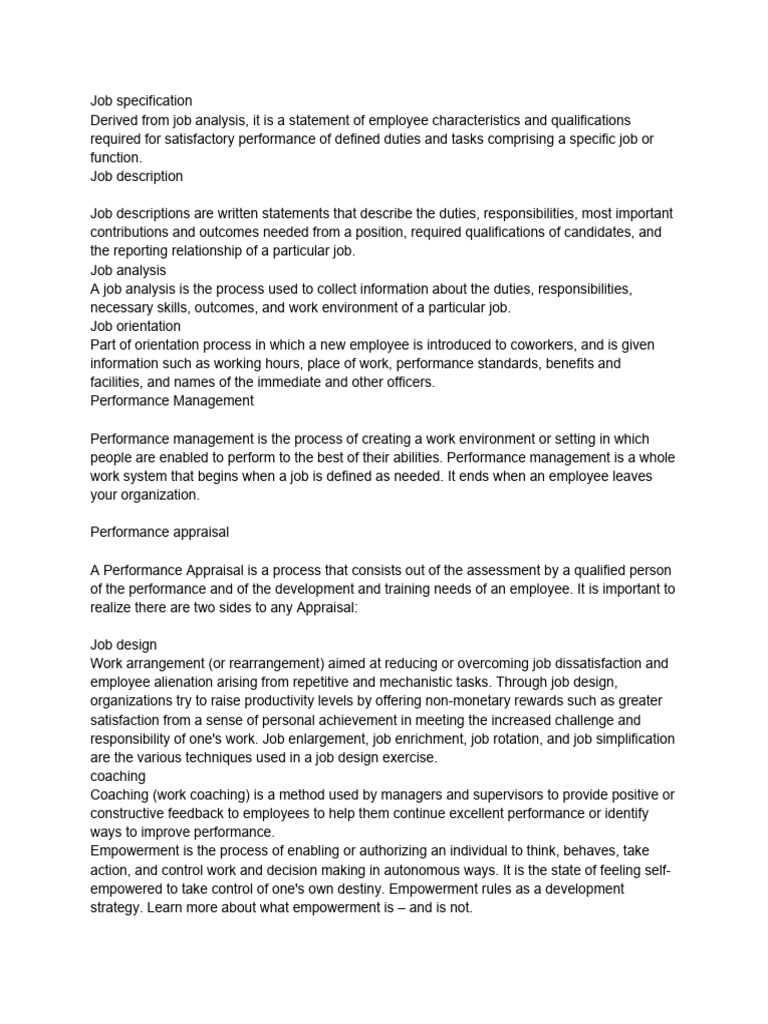 HR Terms Job Specification | PDF | Employment | Payroll