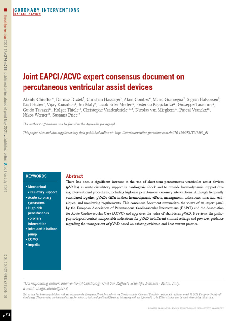 Joint EAPCI /ACVC Expert Consensus Document On Percutaneous Ventricular ...