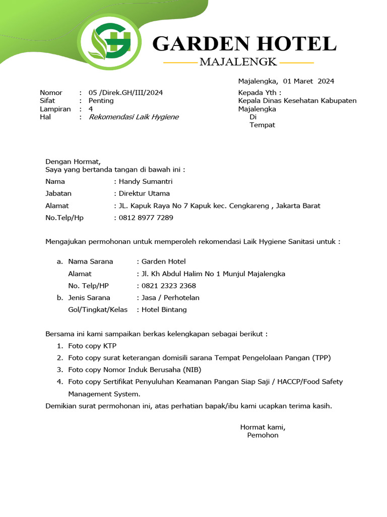 Surat Permohonan Rekom SLHS 24 | PDF