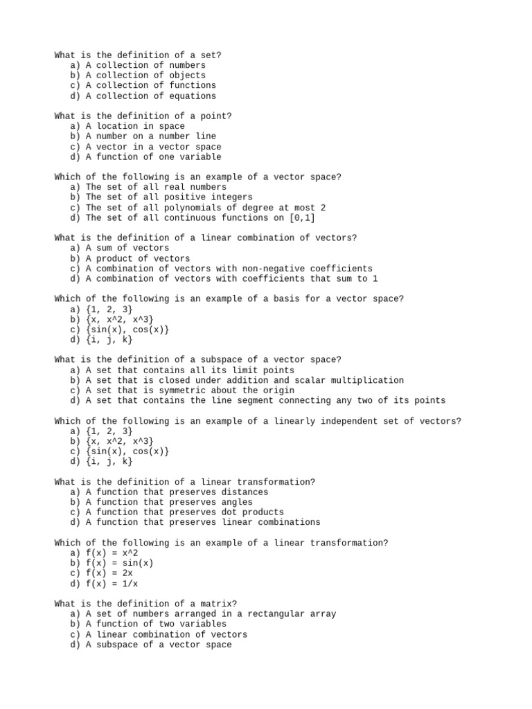 Chapter 2 MCQ | PDF | Vector Space | Mathematical Analysis