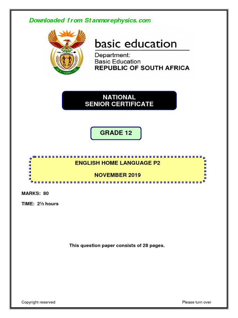English HL Nov 2019 P2 and Memo | PDF