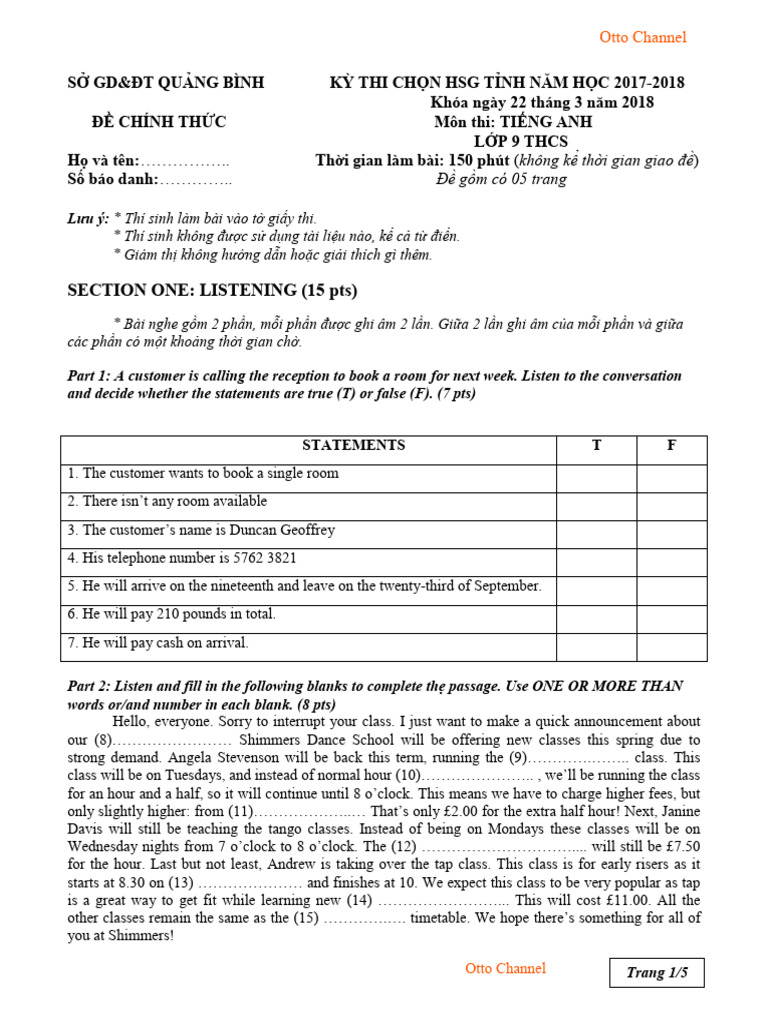 de Thi Hoc Sinh Gioi Lop 9 Tinh Quang Binh | PDF