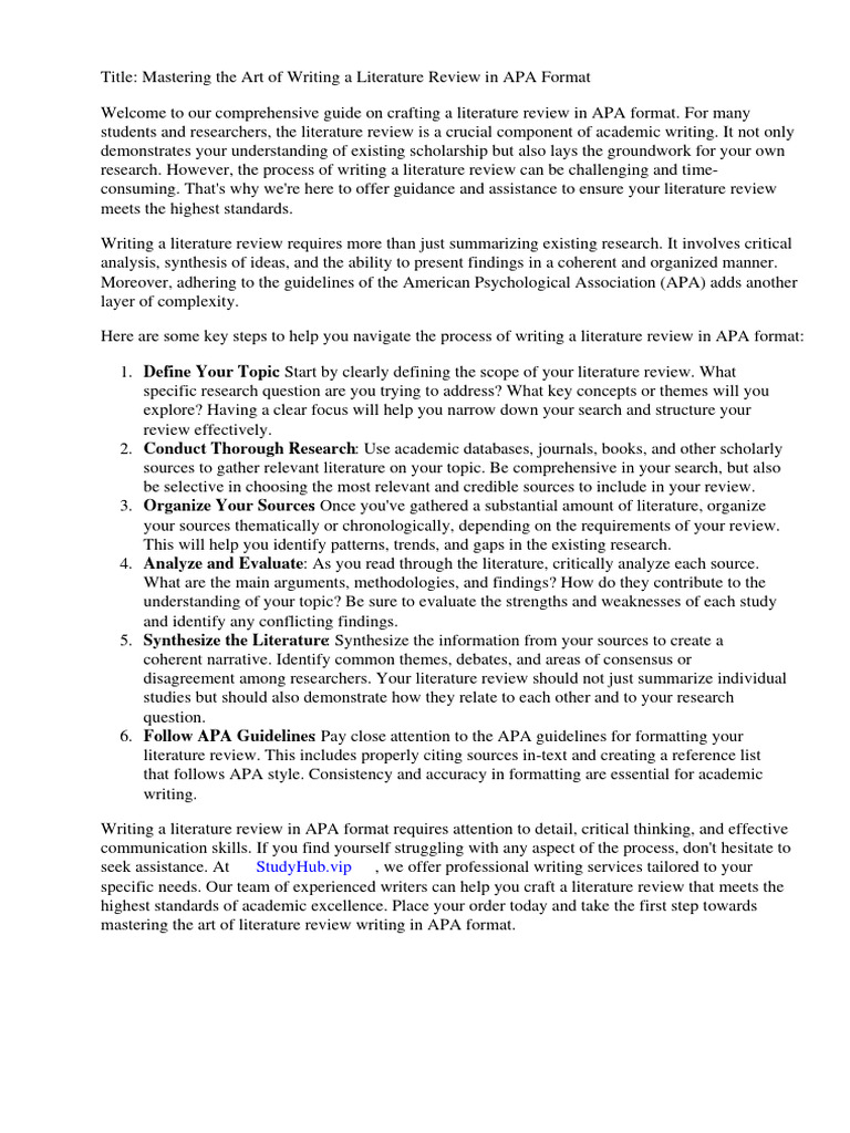 Writing a Literature Review in APA | PDF | Apa Style | Essays
