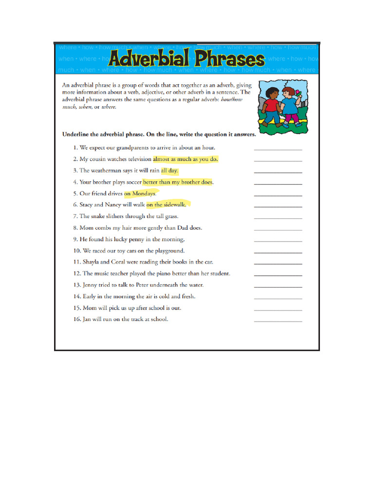 Adverbial Phrases Practice | PDF