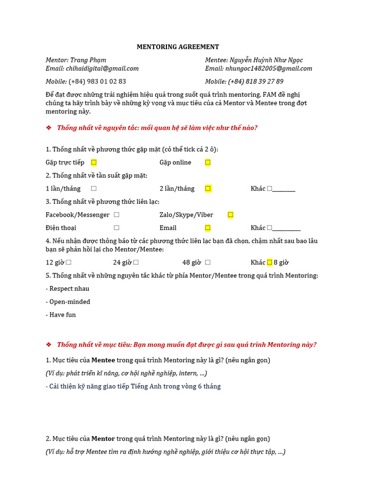 Fam 3 - Mentoring Agreement | PDF