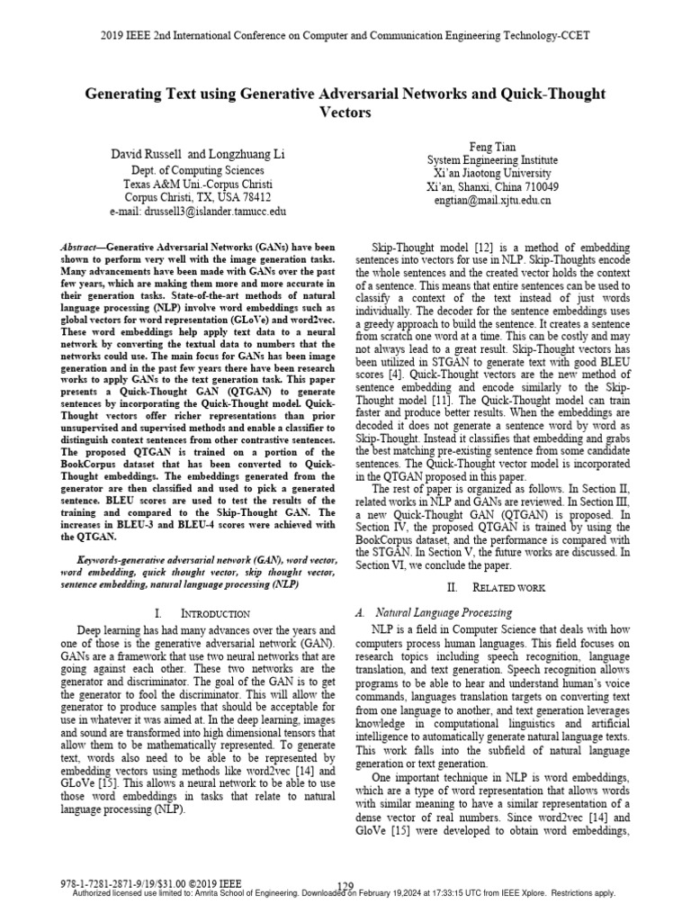Generating Text Using Generative Adversarial Networks and Quick-Thought ... Generating Text Using Generative Adversarial Networks and Quick-Thought ...