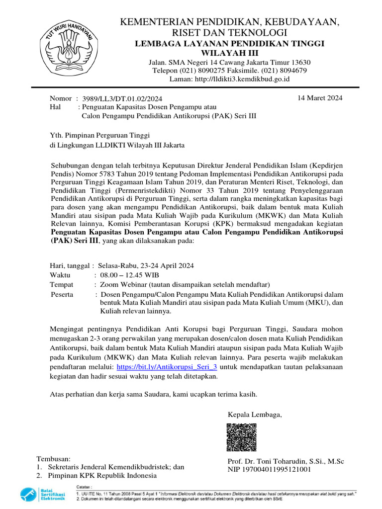 3989 - Surat Undangan Kegiatan Dengan KPK | PDF