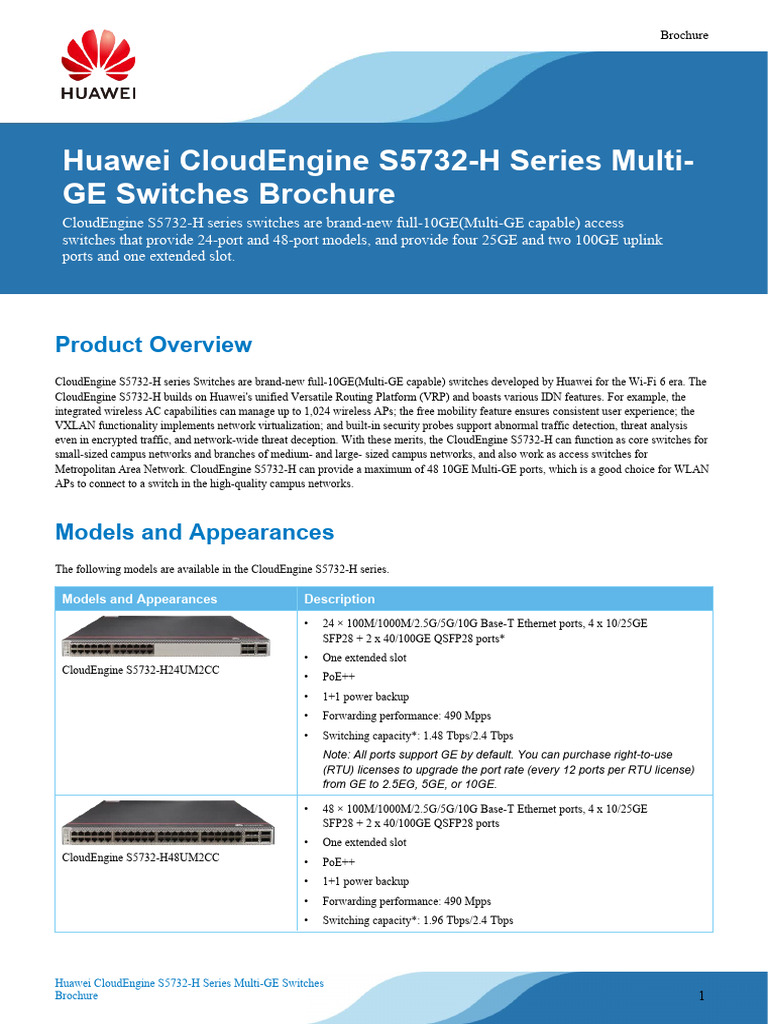 Huawei CloudEngine S5732-H Series Multi-GE Switches Brochure | Download ...