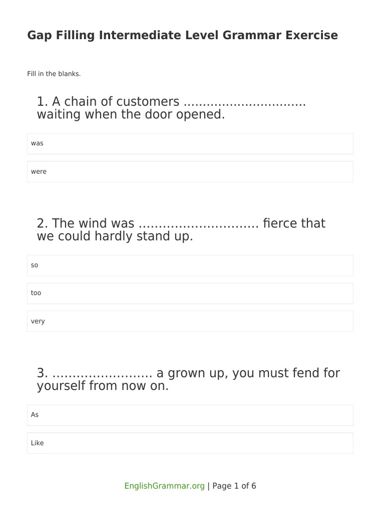 Gap Filling Intermediate Level Grammar Exercise | PDF | Fruit | Edible ...