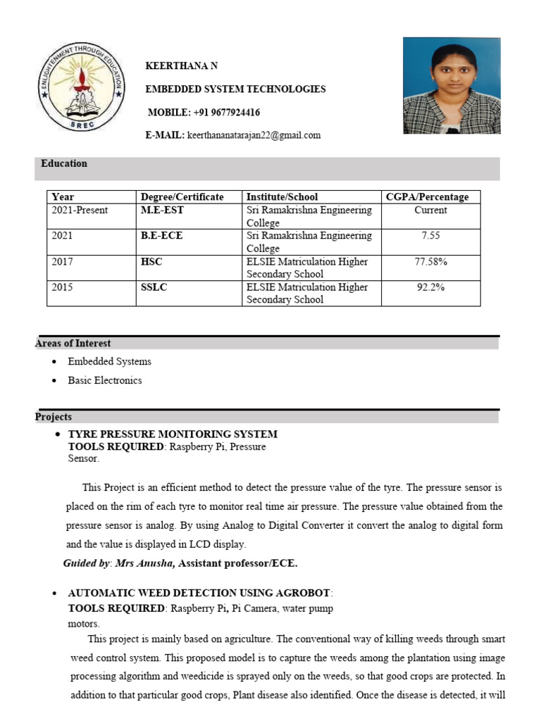 Keerthana N Resume | PDF | Internet Of Things | Machine Learning
