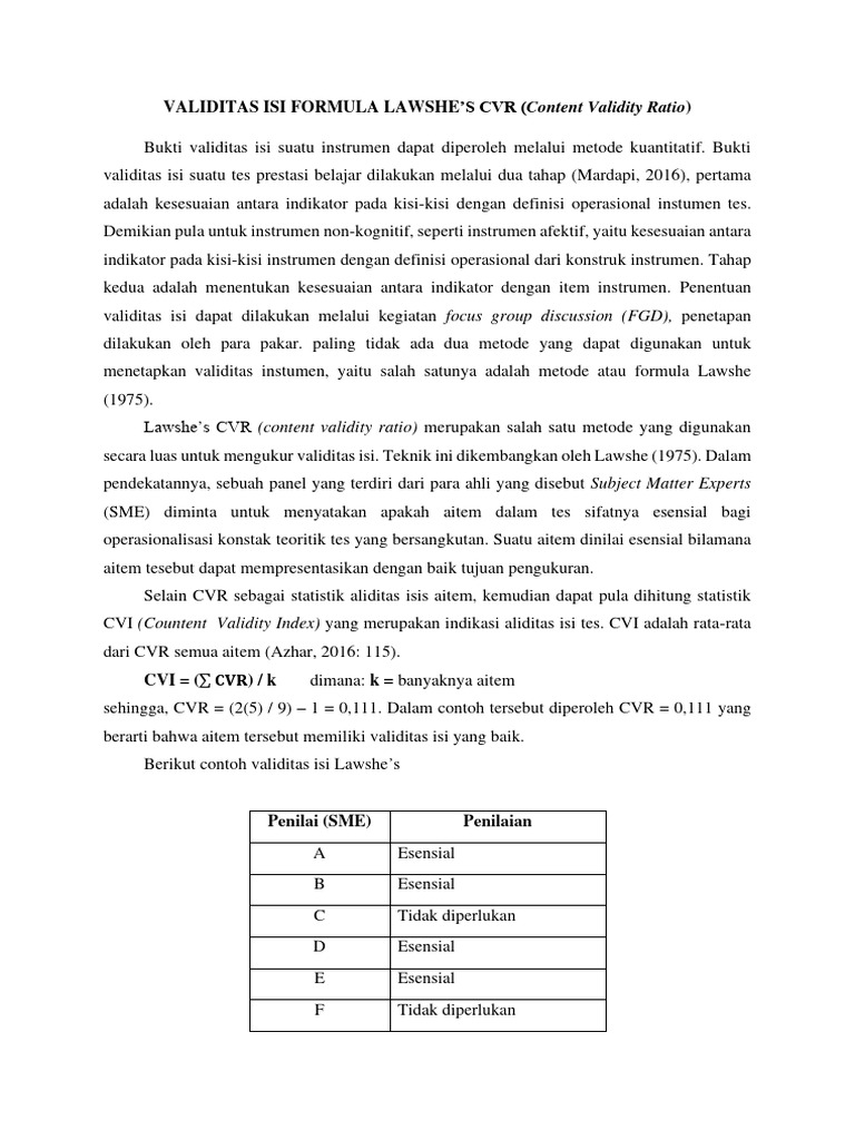 INTAN NURVENA - Validitas Isi Dengan Uji Lawshe's CVR | PDF
