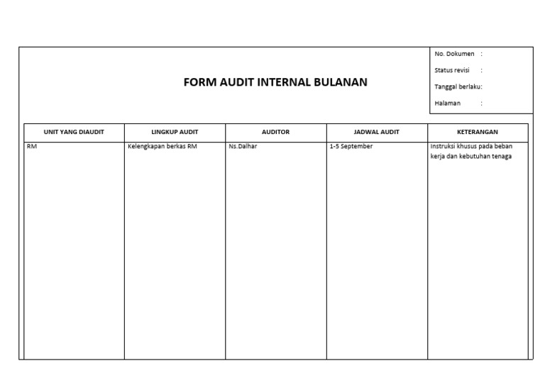Form Audit Internal Bulanan | PDF