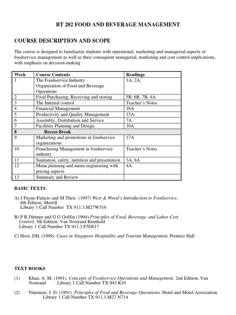 F&B Manual | PDF | Menu | Foodservice