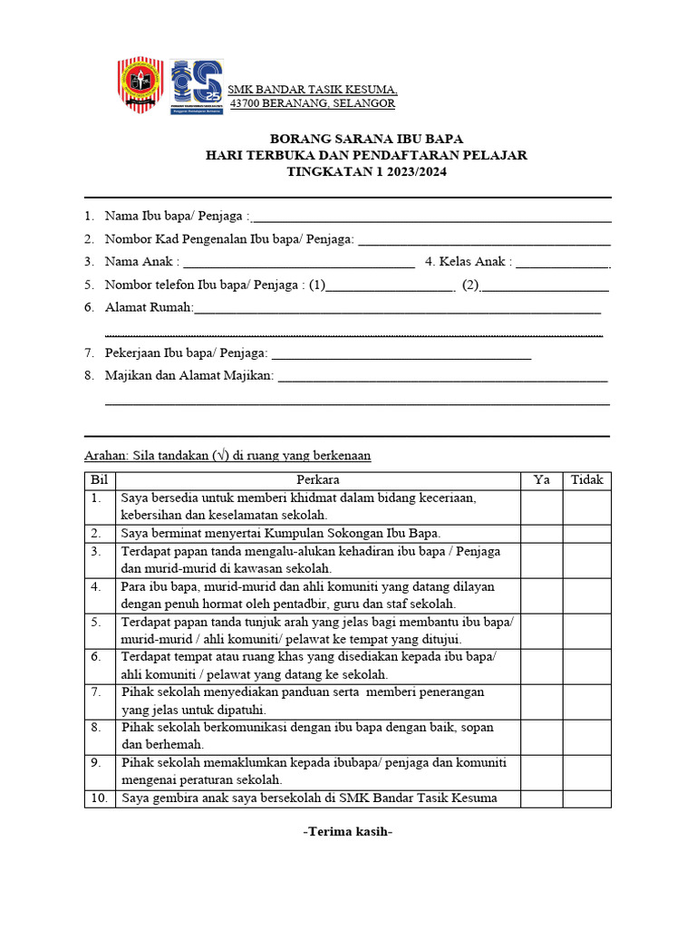 Borang Sarana Ibu Bapa RESO | PDF