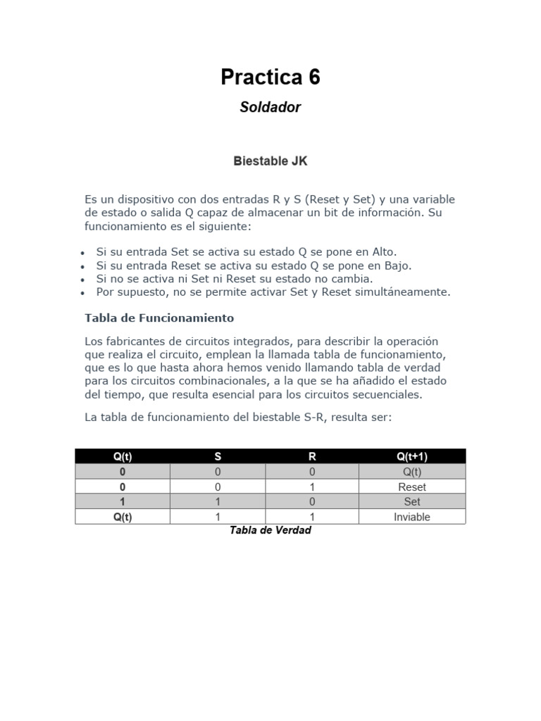 Funcionamiento del Biestable JK en Electrónica | PDF | Ciencia y ...