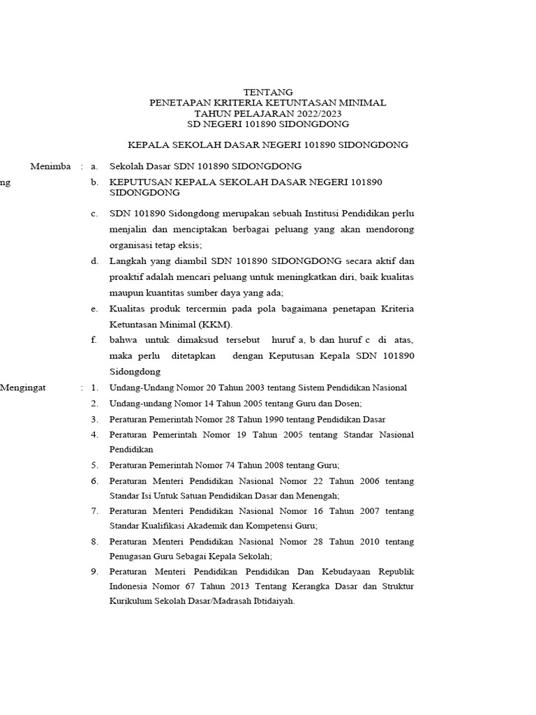 SK Penyusunan KKM 2020-2021 | PDF