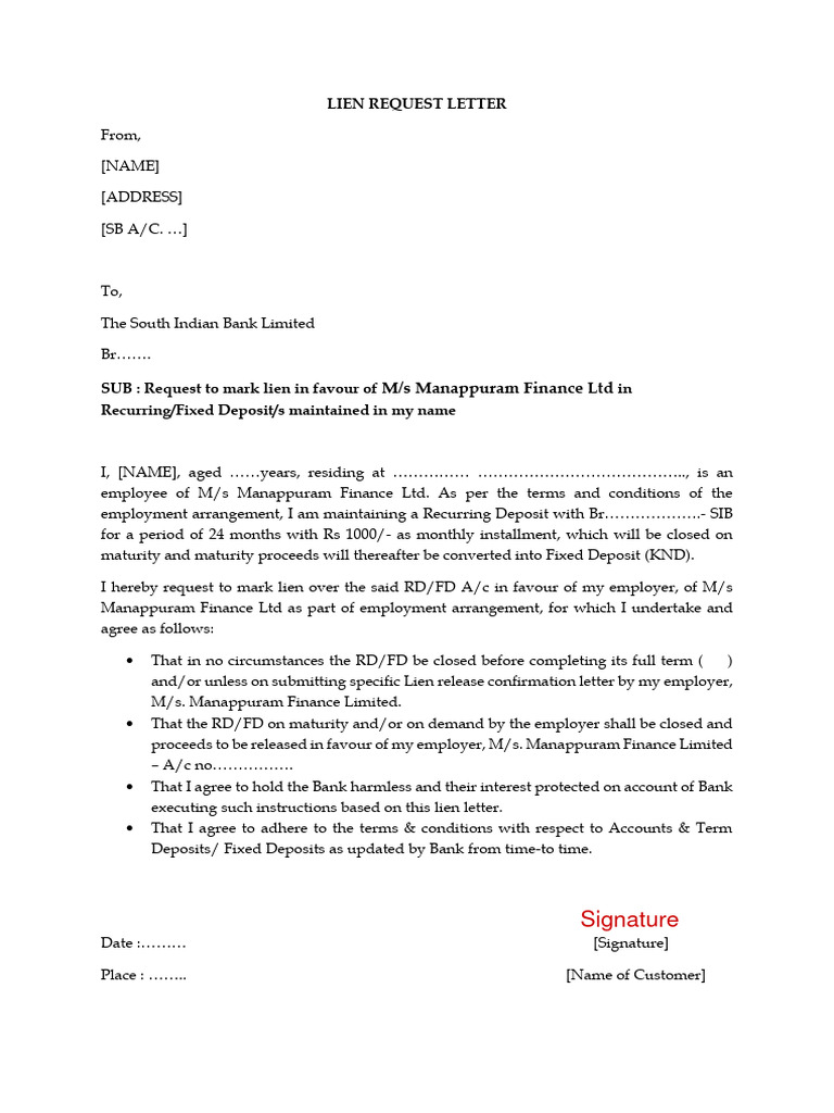 Demo - New Lien Reuest Letter | PDF