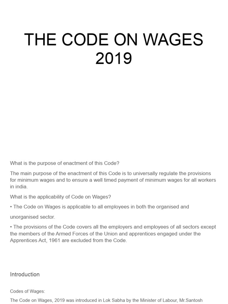 The Code of Wages 2019 | PDF | Wage | Employment
