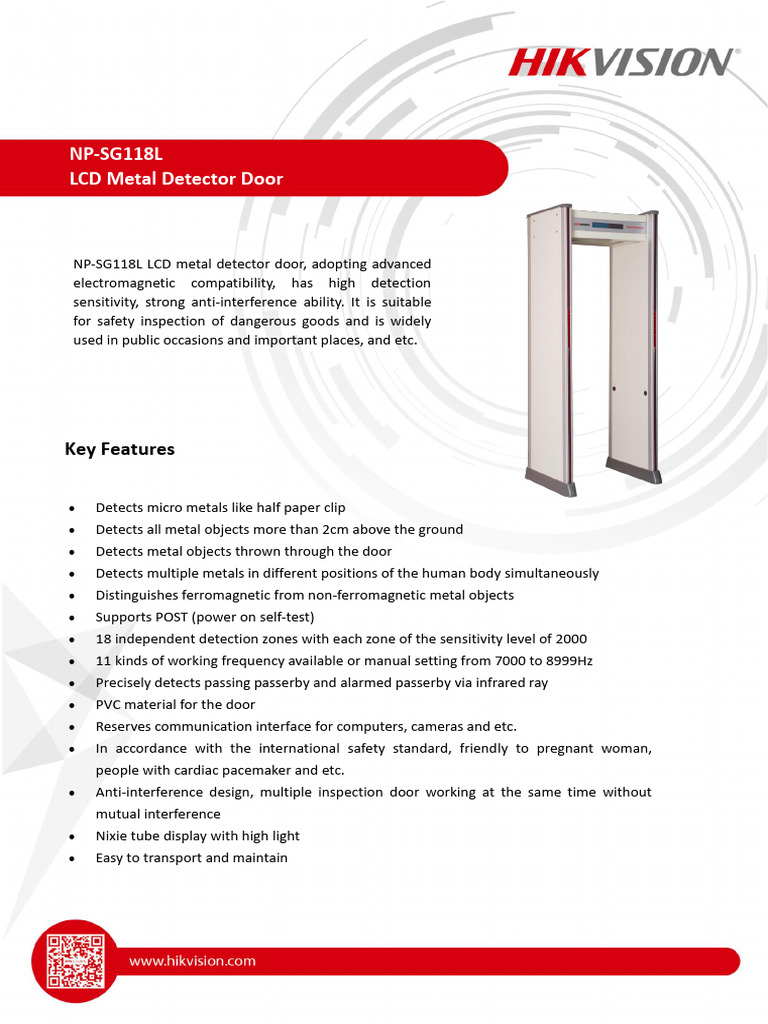 Spec of NP SG118L LCD Metal Detector Door 201805 | PDF