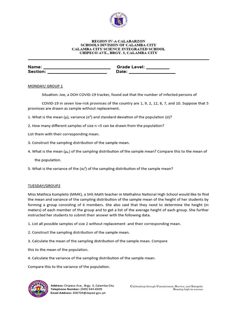 Learning Activity Sheet 6 STAT PROB | PDF | Variance | Standard Deviation