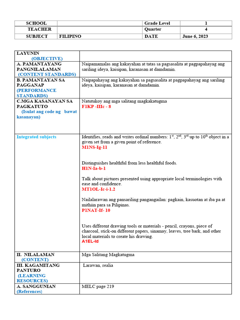 Cot 2 - Filipino | PDF