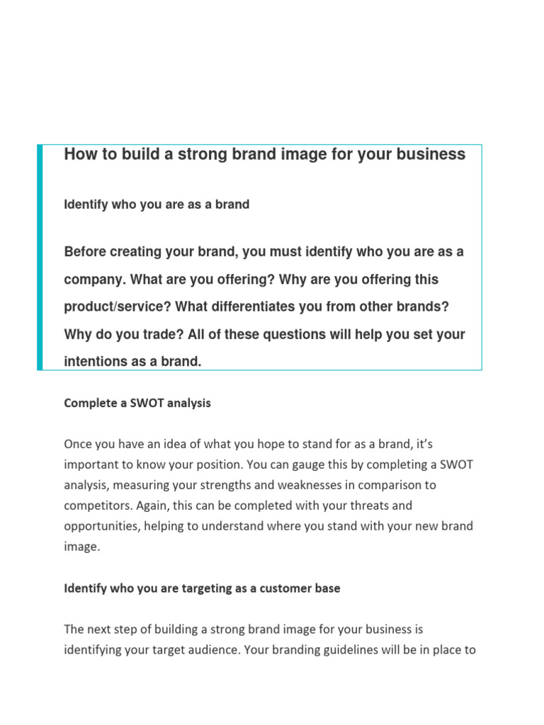 Build a Strong Brand Image Guide | PDF | Brand | Swot Analysis
