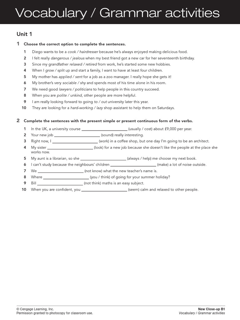 b1 Extra Vocabulary and Grammar Activities | PDF | Internet ...