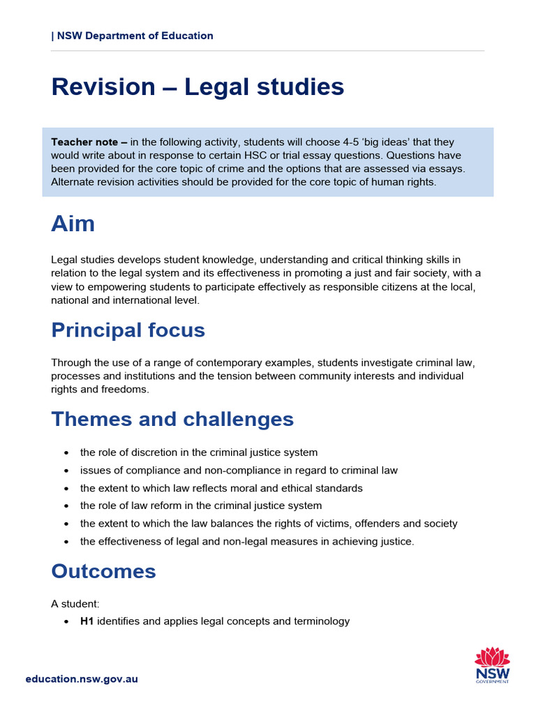 Hsie s6 Legal Studies HSC Revision | PDF | Essays | Crimes