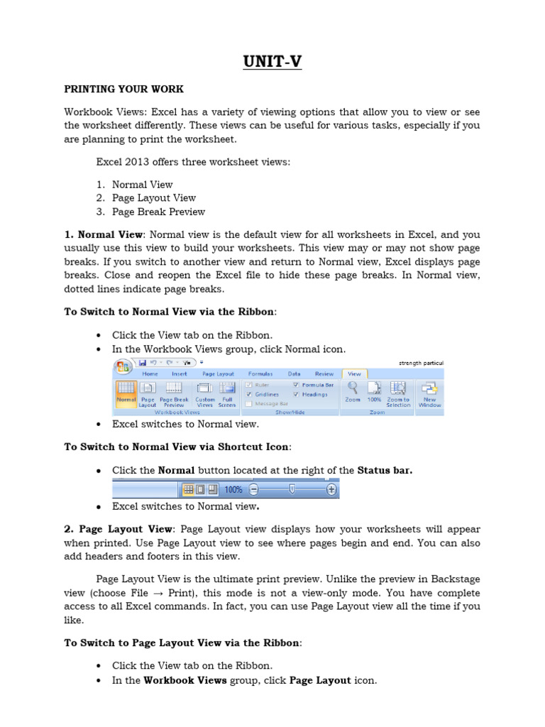 Excel Foundation Unit-V | PDF | Microsoft Excel | Page Layout
