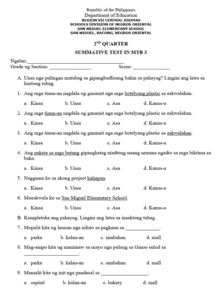 2nd QTR Summative Test | PDF