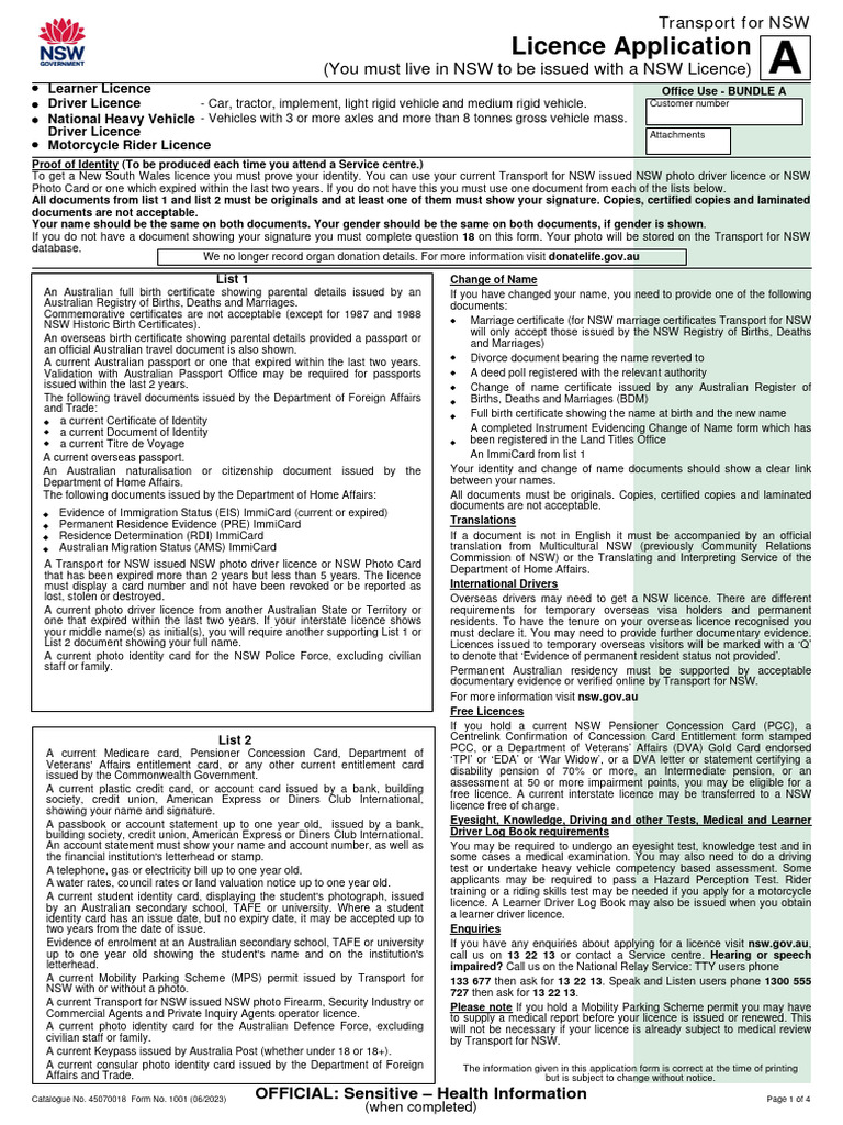 NSW Driver Licence Application Guide | PDF | Driver's License | Birth ...