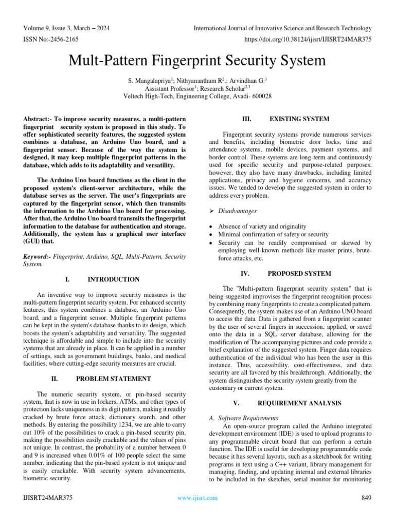 Mult-Pattern Fingerprint Security System | PDF | Microsoft Sql Server | Biometrics